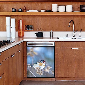 Dishwasher Magnet Cover European Goldfinch Bird Carduelis carduelis Perched Eating Snow During Magnetic Refrigerator Stickers Decorative Appliance Cover Fridge Panels Metal Door Garage 23x26in