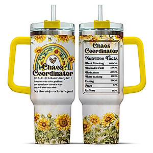 UNILYLY Chaos Coordinator Nutrition Facts, Rainbow Leopard Handle Flower Black Floral, Tumbler 40 Oz With Handle Lid And Straw, Chaos Coordinator Gifts, Floral Coffee Hot And Iced