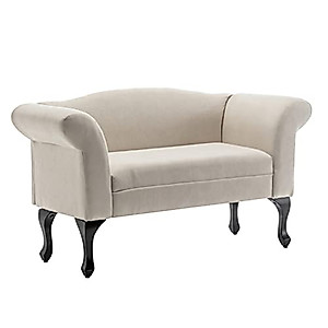 ZSEDP 2 Seat Sofa, Couch Lounge Bed with Wooden Legs, Upholstered Linen Fabric Loveseat Sofa & Armrest Chair for Bedroom