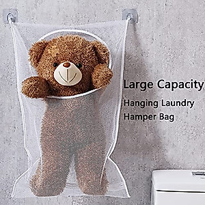 Resdenio Hanging Laundry Hamper Bag, Portable Laundry Bag, 30 x 20 Inch Large Foldable Wall Hanging Laundry Basket with 2 Adhesive Hooks for Dirty Clothes Organization and Storage