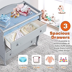 Costzon 3-Drawer Changing Table, Infant Diaper Changing Station with Drawers, Safety Rails & Strap, Baby Changing Table Dresser for Nursery, Easy Assembly (Gray)