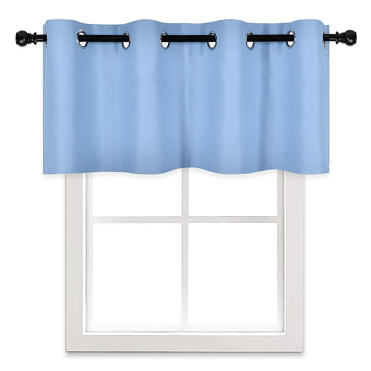 DECOVSUN Sky Blue Valances for Windows 52X18 Inches Blackout Thermal Insulated Valance with Grommet Top for Kitchen Living Room Short Straight Drape Valance for Bedroom Kids Room 1 Panel