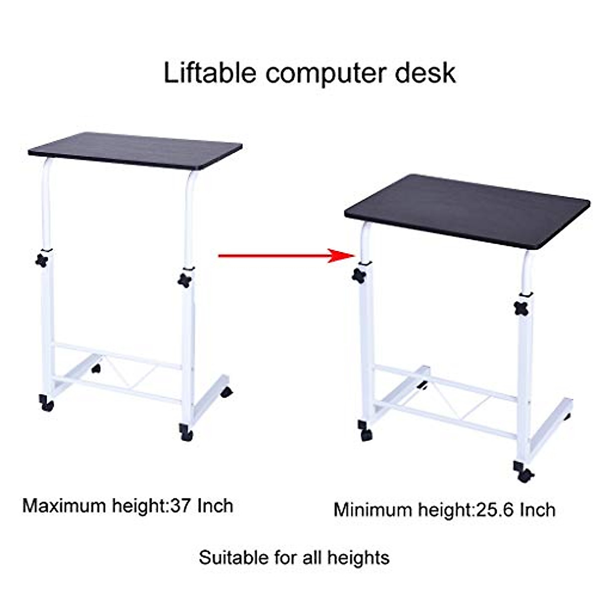 OKBOP Bedside Computer Desk Adjustable Height Sofa Side Table with Wheels, Small Wooden Laptop Stand Tray Tables for Home Office, Modern Student Writing Desk for Small Space (Black)