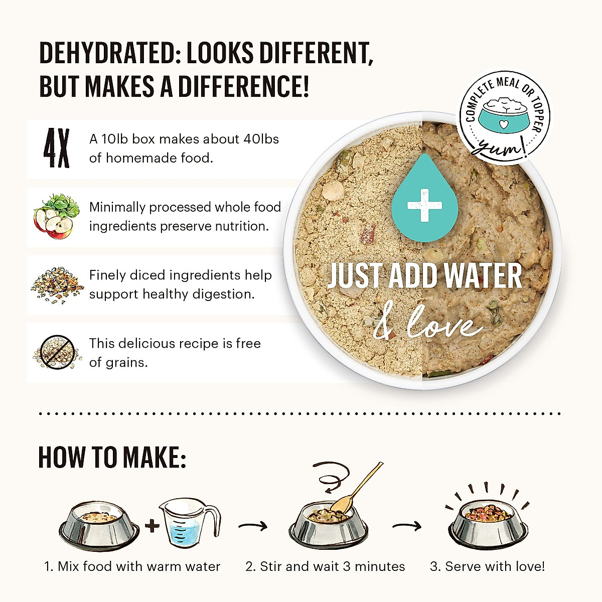 The Honest Kitchen Human Grade Dehydrated Grain Free Dog Food – Complete Meal or Dog Food Topper – Chicken 2 lb (makes 8 lbs)