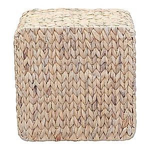 Household Essentials, White Wash Square Wicker Basket, Hyacinth Cube with Stainless Steel Handles, Intricate and Durable Weave, Sturdy Metal Frame