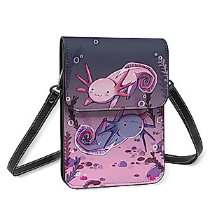 ZXLQ Salamander Axolotl Mini Ladies Cell Phone Purse, Horoscope Leather Handbags, Women girls Wallet Shoulder Totes Bag, White