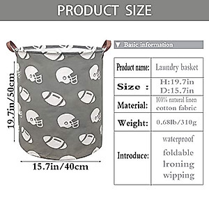 BOOHIT Storage Baskets,Canvas Fabric Laundry Hamper-Collapsible Storage Bin with Handles,Toy Organizer Bin for Kid's Room,Office,Nursery Hamper, Home Decor (Footballs)