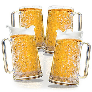 Freezer Mugs With Gel Beer Mugs For Freezer - Frosted Beer Mugs Freezer Cups - Double Walled Freezer Mugs With Gel - Frosty Mugs Beer Freezer Glasses - Set Of 4 - Clear