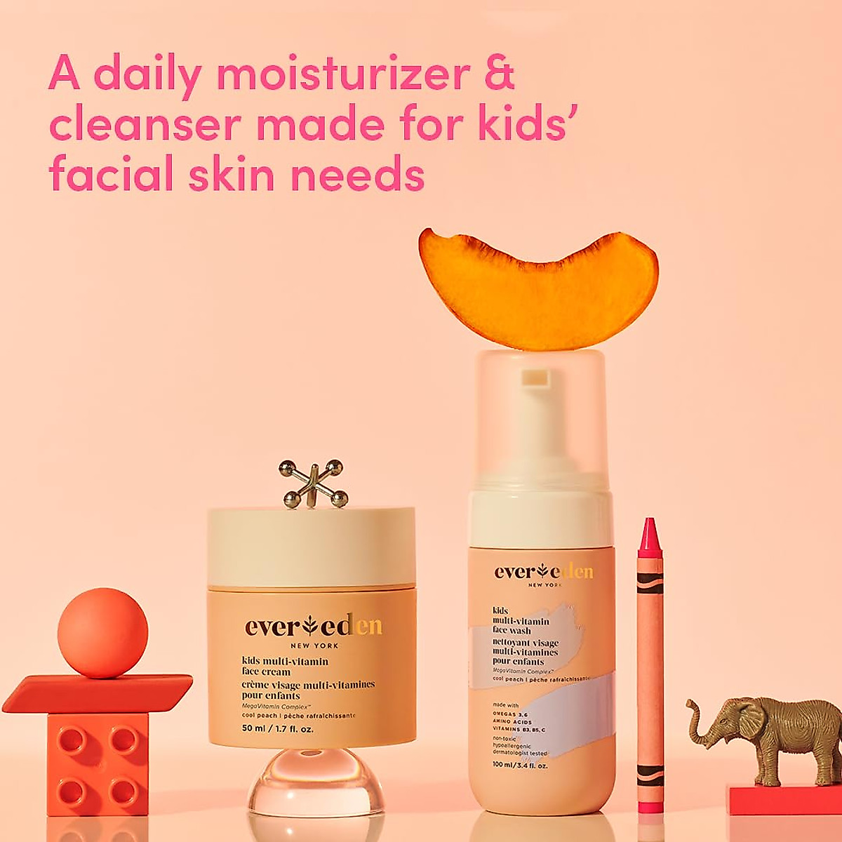 Evereden Kids Face Cream: Cool Peach, 1.7 oz. | Kids Face Lotion | Clean and Non-Toxic Kids Face Moisturizer | Multi-Vitamin Skin Care for Kids