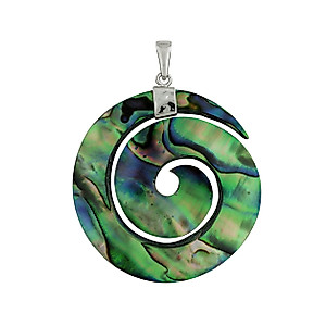 Sterling Silver Abalone Shell Spiral Circle Pendant