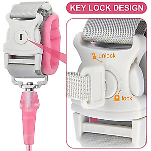 Blisstime Toddler Leash, Kid Leash Anti Lost Wrist Link with Key Lock Upgraded Baby Leash with Safety Wristband Rope for Babies Toddlers Child Kids (4.9ft/1.5m, Pink)