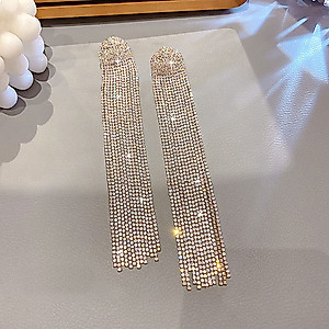 JYUEDA Long Tassel Gold Dangle Earrings for Women,Rhinestone Statement Drop Earrings Wedding Prom Dangling Earings Fashion Jewelry