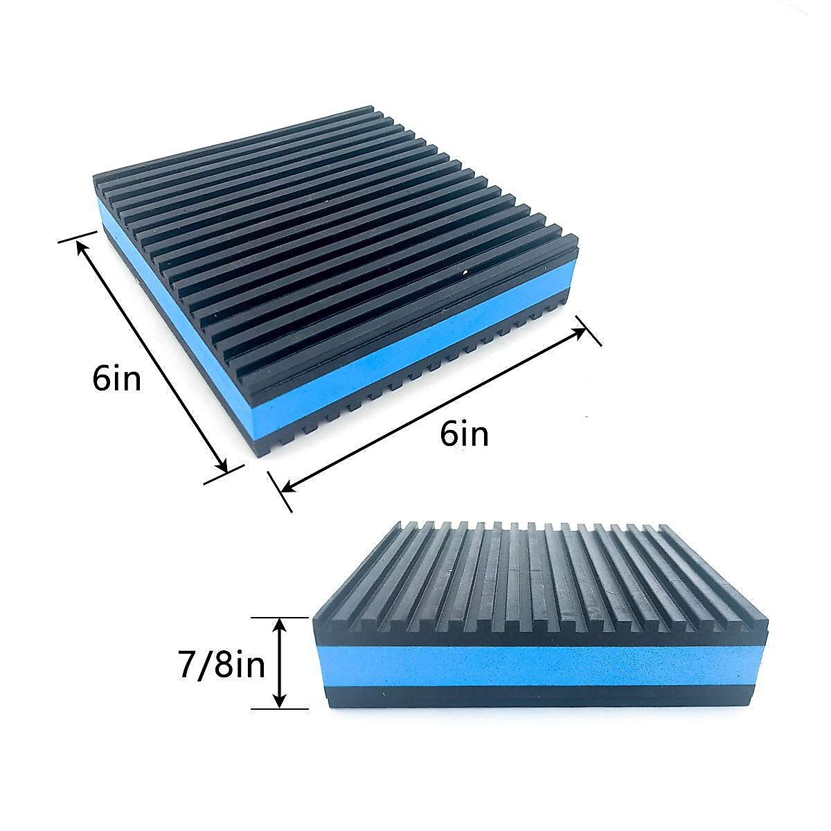 Forestchill Heavy Duty Anti Vibration Pads, 6" x 6" x 7/8" Ribbed Rubber with Blue Foam Center Isolation Pad for HVAC, Air Compressor, Washer and Dryer, Air Conditioner Units (Pack of 4)
