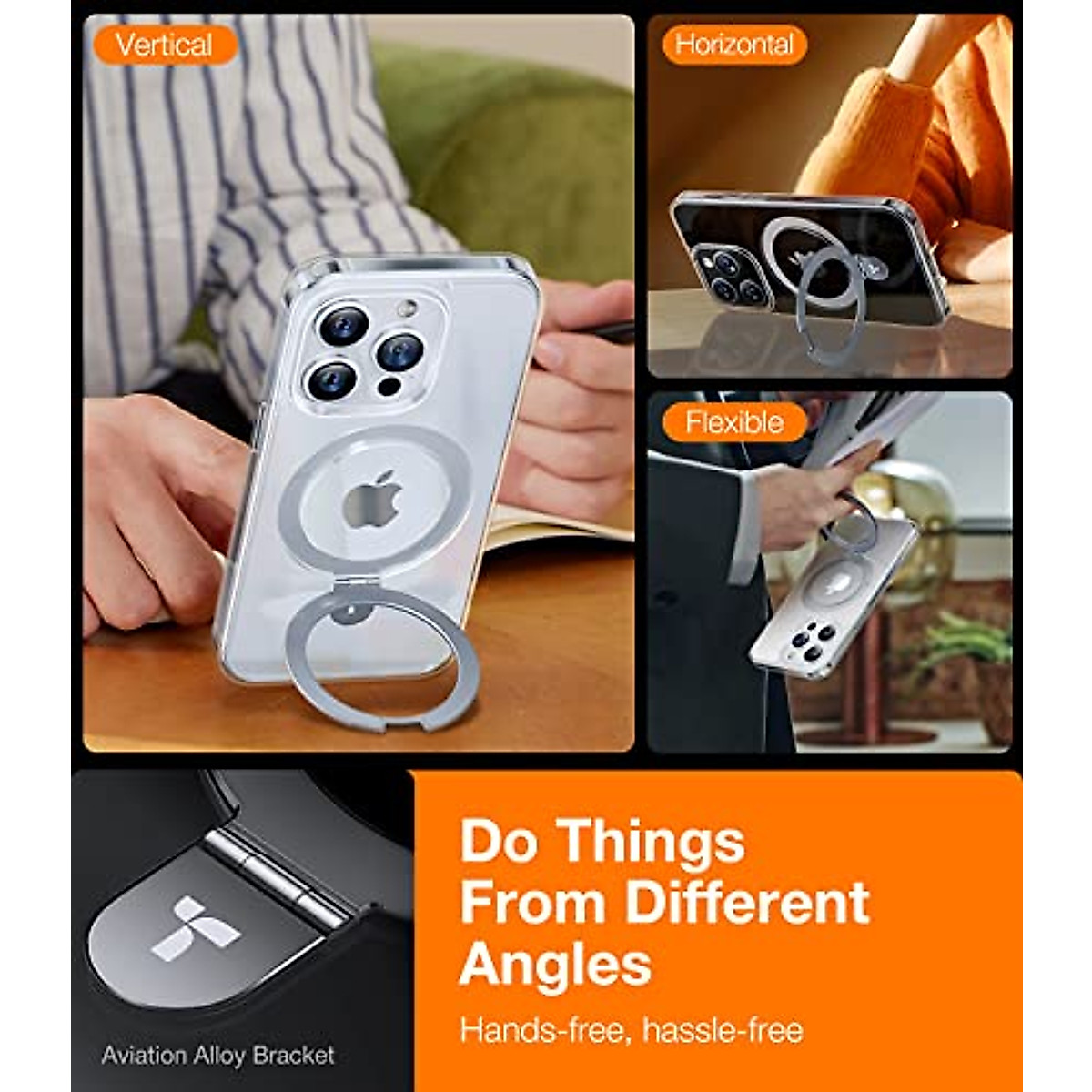 TORRAS UPRO™ Ostand for iPhone 14 Pro Max Phone Case, Compatible with Magsafe with Invisible Stand, [MIL-Grade Drop Protection] [Never Yellow] Shockproof Slim Magnetic iPhone 14 Pro Max Case, Clear