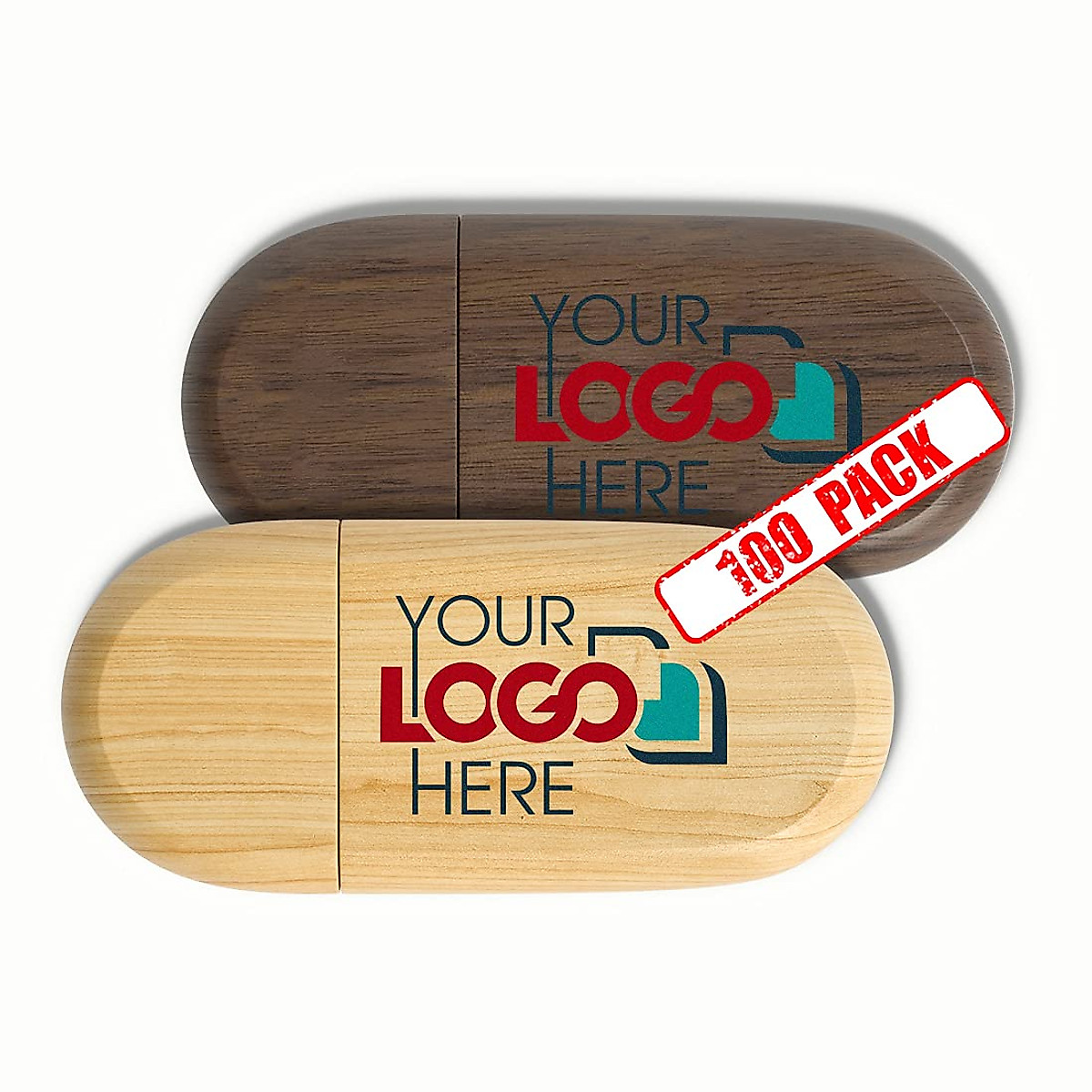 Possibox Custom Wood USB Flash Drive 512MB Printed or Engraved with Your Logo - as Promotional Gift Bulk USB 2.0-100 Pack