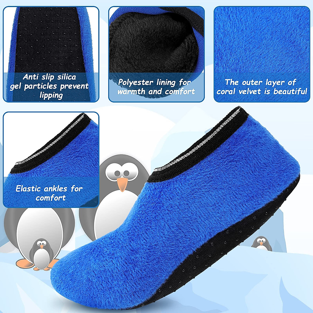 SATINIOR 4 Pairs Kids Non-Slip Slipper Socks Coral Velvet Warm Ankle Socks for Toddlers and Kids(3-5 Years Old,Black, Gray, Rose Red, Royal Blue)