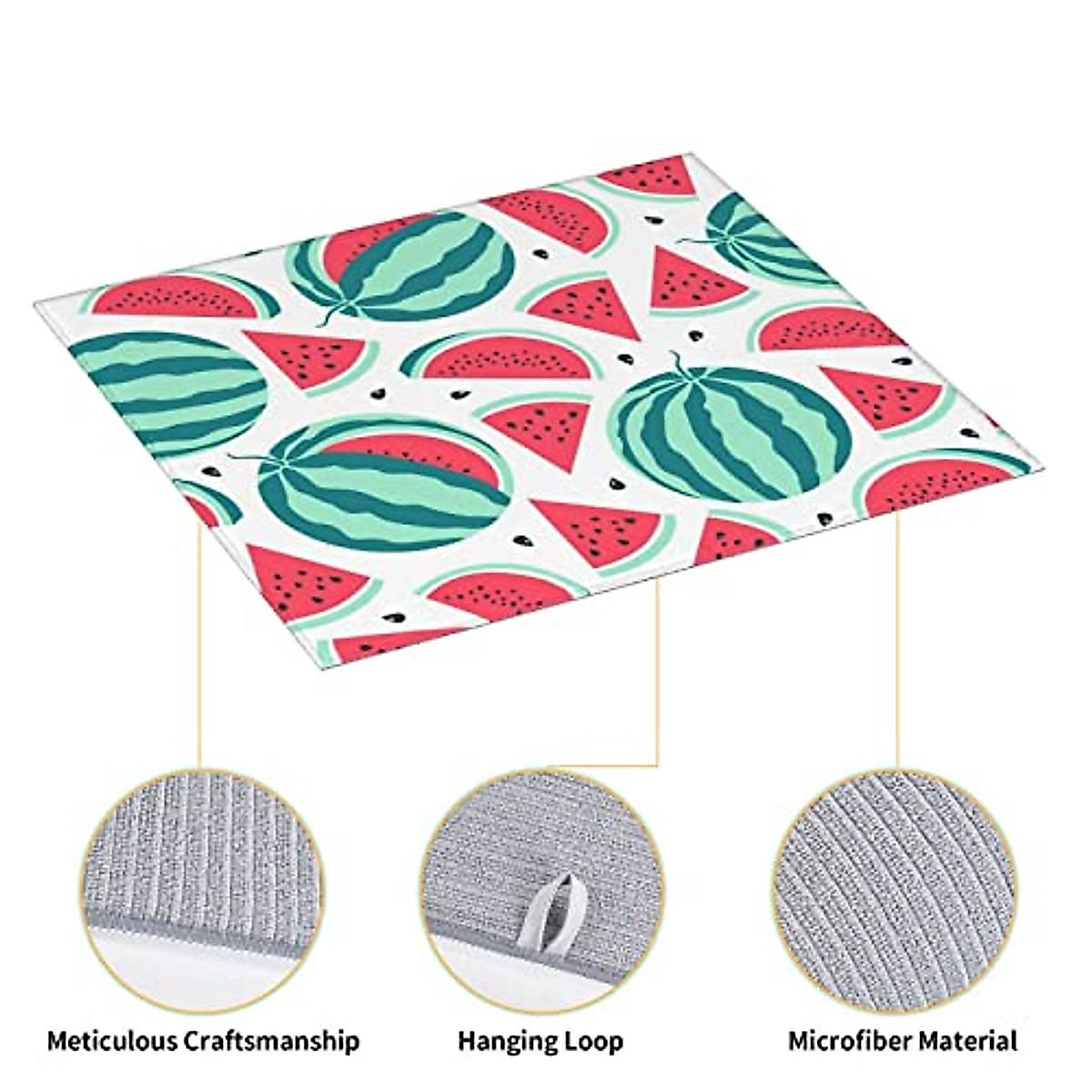 Fruits Watermelon Printed Drying Mat For Kitchen Ultra Absorbent Microfiber Dishes Drainer Mats Non-Slip Silicone Quick Dry Pad - 18 X 16inch