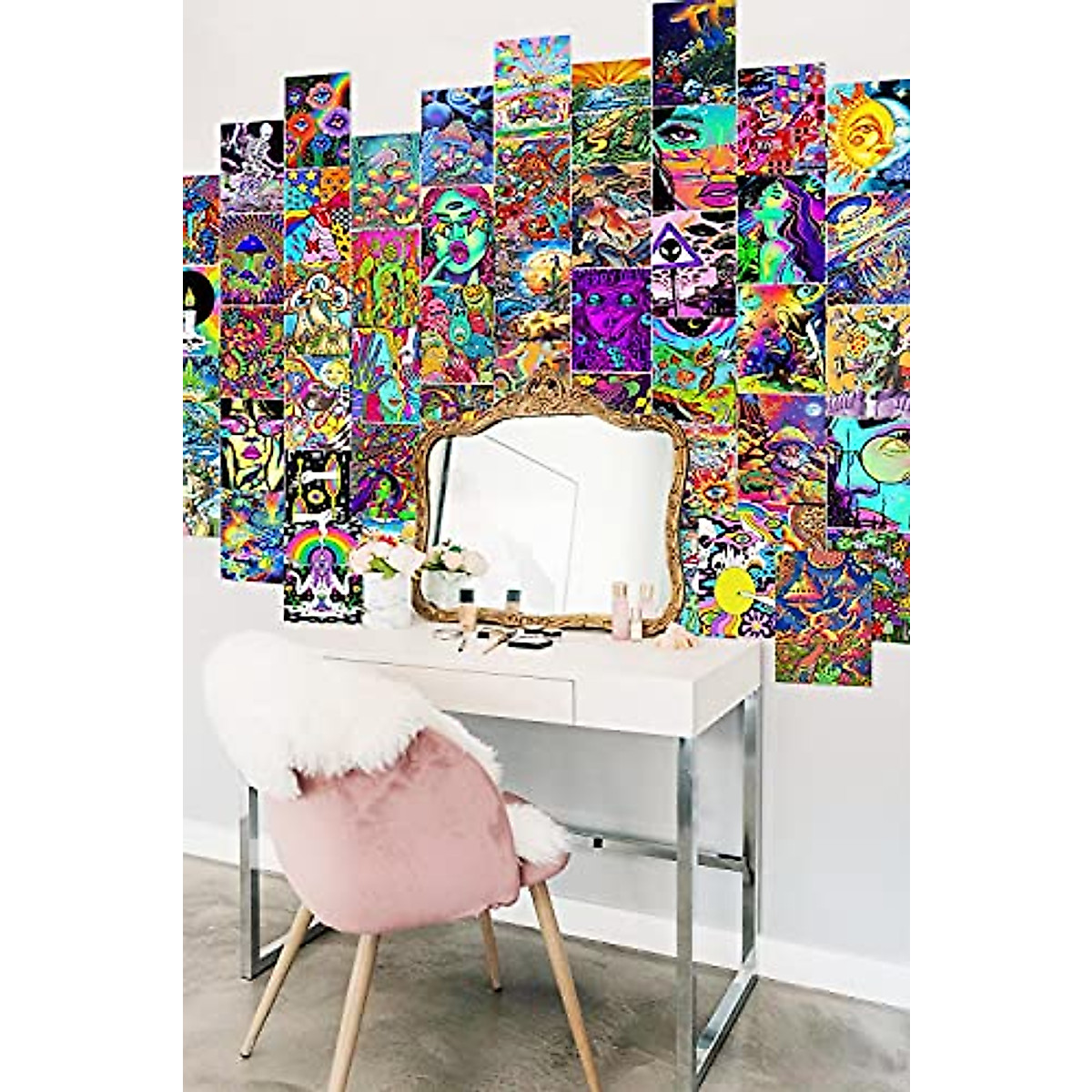 Hippie Trippy Drippy Wall Collage Kit Aesthetic Pictures, Hippie Room Decor, Bedroom Decor for Teen Girls, Trippy Room Decor, Trippy Wall Art Print, Trendy Small Posters for Dorm, Collage Kit (60 PCS)