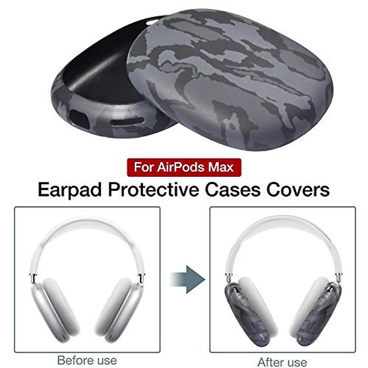 Silicone Earpads Cover For Airpod Max Headphones, Protective Earpad Replacements For AirPods Max Ear Cushions, Washable Lightweight Scratch Resistant Printed Skin Cover Earcup Protector Cover