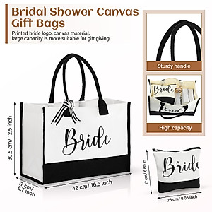 Zubebe 3 Pcs Bride Gifts Set for Bridal Shower Include Glass Cup Canvas Tote Bag Makeup Bag for Honeymoon Gift(Bride)