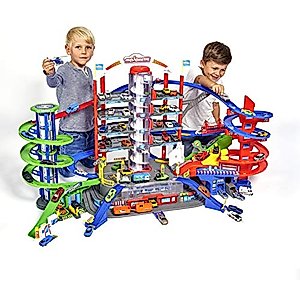 DICKIE TOYS: Majorette Super City Garage Playset with 6 Die-Cast Cars, Parking Building Play World on Seven Floors, 6 Light and Sound Effect Systems, For Ages 3 and up , 128 x 78 x 73 cm