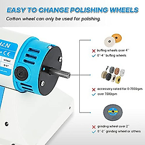 BAOSHISHAN Bench Buffer Jewelry Polisher, with 3 Types Polishing Wheels, Variable Speed Benchtop Polishing Buffing Machine for Jewelry, Wood, Metal, Lathe, Jade (With Wheels 110V)