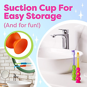 Kids Toothbrush 4 Pack - Soft Bristles with Suction Cup - Toothbrush Kids, Child Sized Brush Heads, 3-10 Year Old Kid Toothbrush with Easy Storage - Toddler, Girl and Boy Set (4-Pack, Multi-Color)