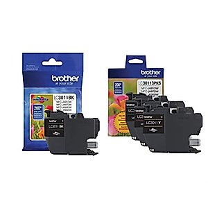 Brother Genuine LC3011BK, LC30113PKS Standard Yield Black/Cyan/Magenta/Yellow Ink Cartridge Set, LC3011