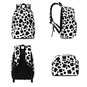 Mimfutu Cow Print School Backpack for Teen Girls, 3-in-1 Kids Backpack Bookbag Set School Bags with Lunch Box Pencil Case