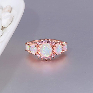 CiNily Womens Opal Rings 14K Rose Gold Plated Pink Fire Opal Jewerly Gift Engagement Ring Size 9