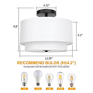 Modern Flush Mount Ceiling Light Fixture - Easric Light Fixtures Ceiling Mount Hallway Light Fixtures Ceiling with White 2-Layer Fabric Shade Drum Ceiling Lights for Bedroom,Living Room,Kitchen,Foyer