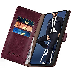 SUANPOT for Samsung S20 FE Leather Wallet case with RFID Blocking Credit Card Holder, Flip Folio Book Magnetic PU Cell Phone Plus Cover for (Wine Red, Only for S20 FE)