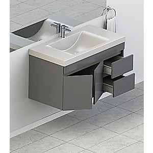 Lift Bridge Kitchen & Bath Assembled Wall-Mount Floating Bathroom Vanity with White Cultured Marble Top Sink Set, 37 in. W x 19 in. D x 29 in. H in Gray with Viteli + Siena Top