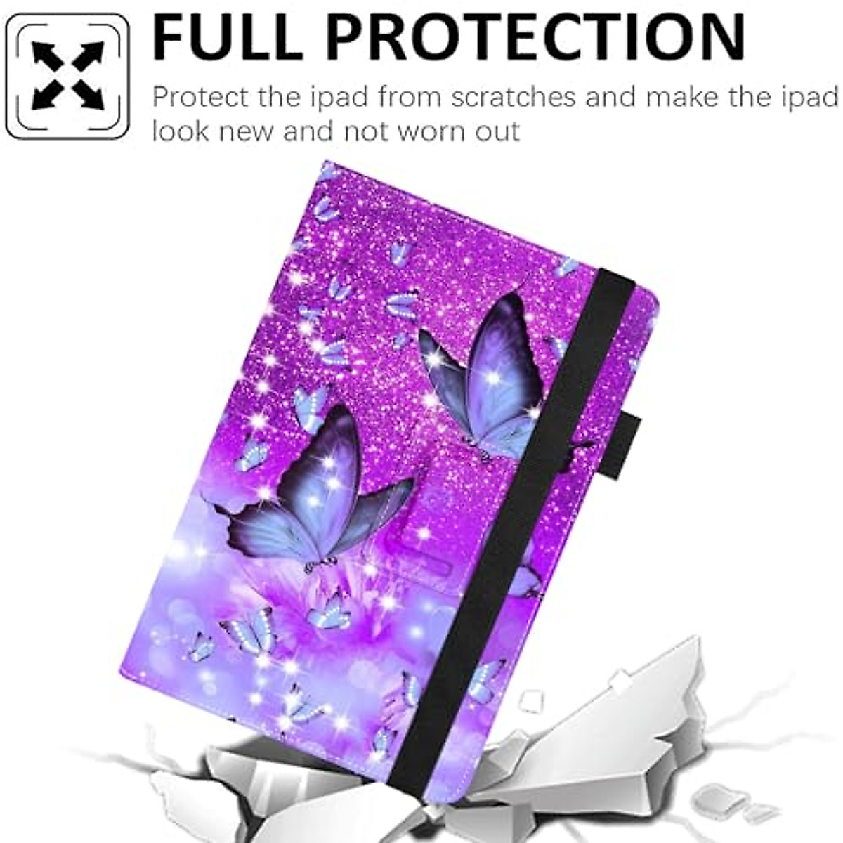 Pudiceva Universal Case for 7.5-9.0 inch Tablet,Slim Folio Protective Cover for 7.9" 8.0" 8.4" 8.7" and All 7.5"-9.0" Touchscreen Tablet Cover with Adjustable Fixing Band,Butterfly 01