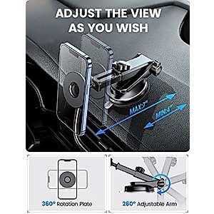 eSamcore for Magsafe Car Mount, Car Cell Phone Holder Retractable Car Magnetic Phone Mount for Dashboard/Vent/Windshield, Car Mount Magnet for iPhone 12/13/ 14 Pro Max and Magsafe Case