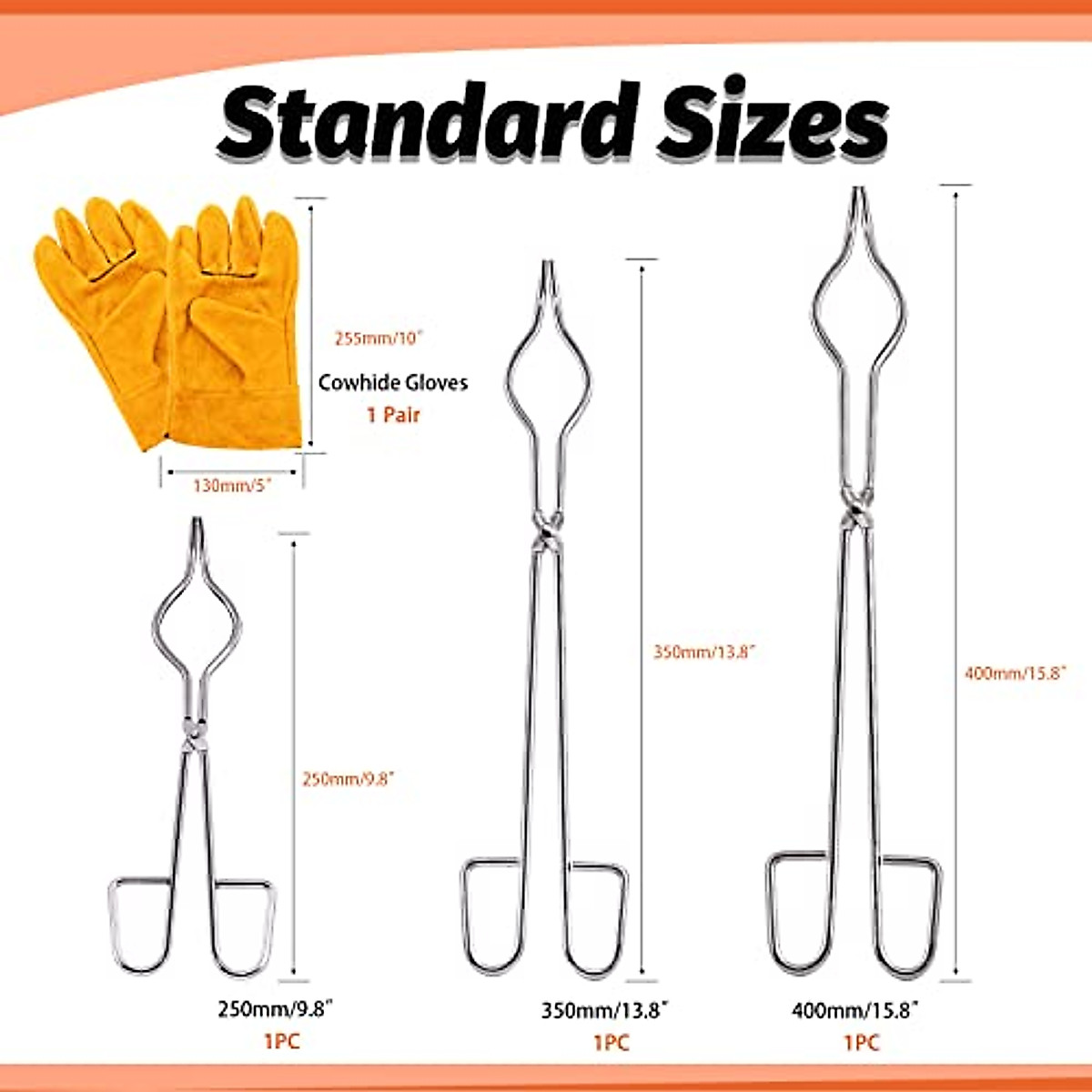 Tanstic 4Pcs Crucible Tongs with General Gloves Set, 10'' 14'' 16'' Stainless Steel Professional Grade Crucible Tongs Kit for Industry Laboratory