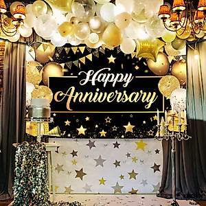 KatchOn, Happy Anniversary Banner Black and Gold - XtraLarge, 72x44 Inch | Happy Anniversary Decorations for Party, Happy Anniversary Backdrop | Happy Anniversary Sign, Wedding Anniversary Decorations