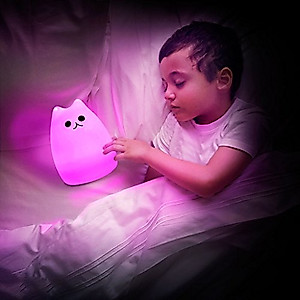 Mystery Cat Night Light for Kids, Soft Silicone LED Baby Nursery Sleep Relaxing Tap Light, Children Toy Nightlight, Decorative Desk Light for Bedroom