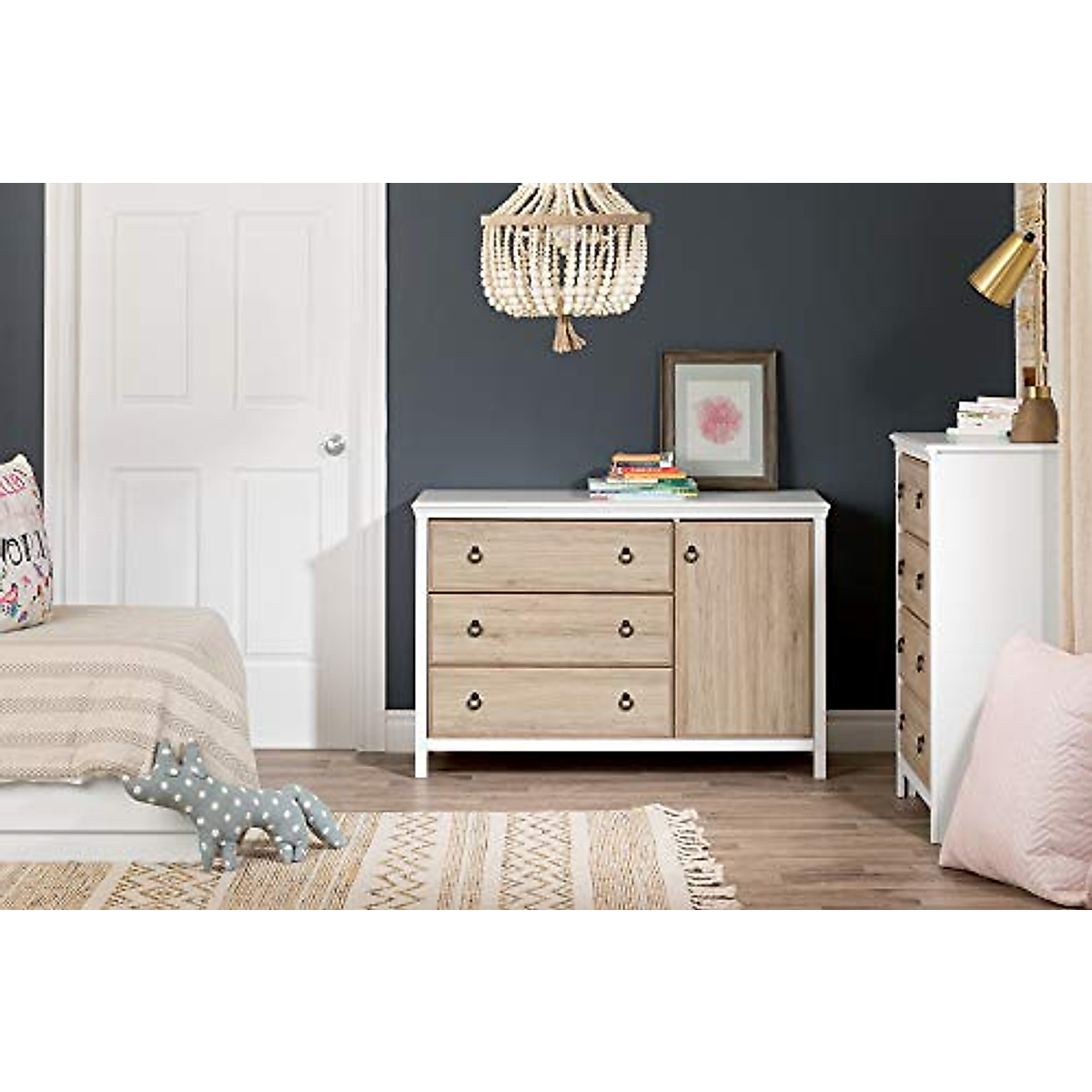 South Shore Cotton Candy 4-Drawer Chest-Pure White and Rustic Oak