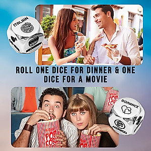 Luck Lab Date Decider Dice - Date Night Dice with Velvet Storage Bag (Dinner & A Movie Decider Dice)