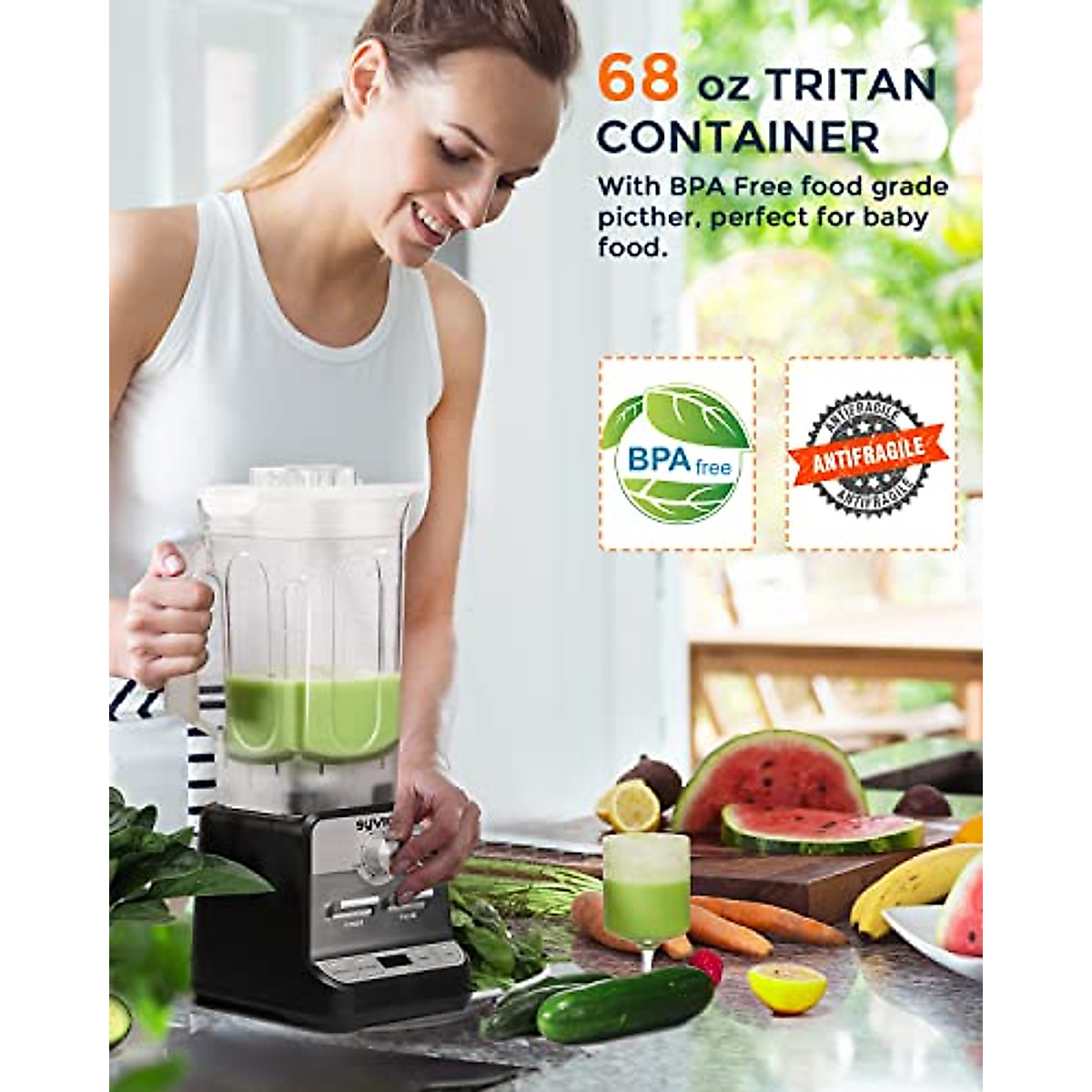 Syvio Blenders for Kitchen, Smoothie Blender 1450W with 4 Presets and 68 oz Tritan Container, Blender for Shakes and Smoothies, Crushing Ice, Frozen Fruits