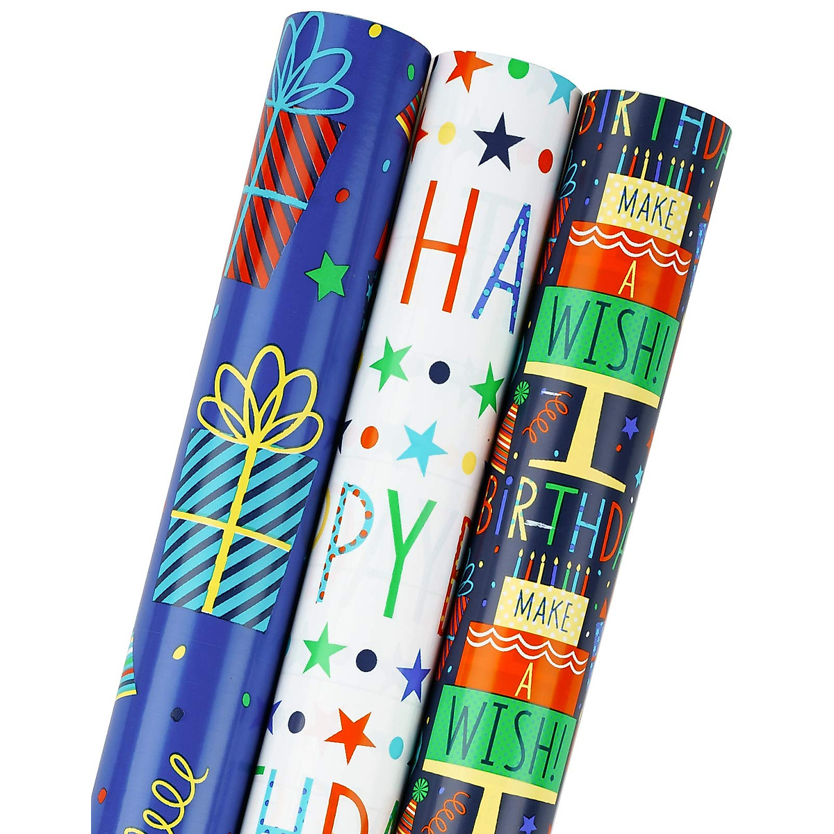 MAYPLUSS Birthday Wrapping Paper Roll - Mini Roll - 17 inch X 120 inch Per roll - Blue Gifts Design (42.3 sq.ft.ttl)