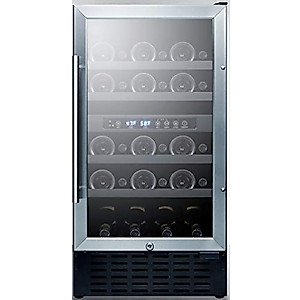 Summit SWC182ZCSS 18"" Dual Zone Built-In Wine Cellar with 28 Bottle Capacity Factory Installed Lock Digital Thermostat Reversible Door in Stainless Steel