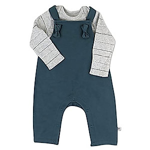 HonestBaby Baby Boys' 2-Piece Organic Cotton Overall & Top Set (Legacy), Gray Slate, Newborn