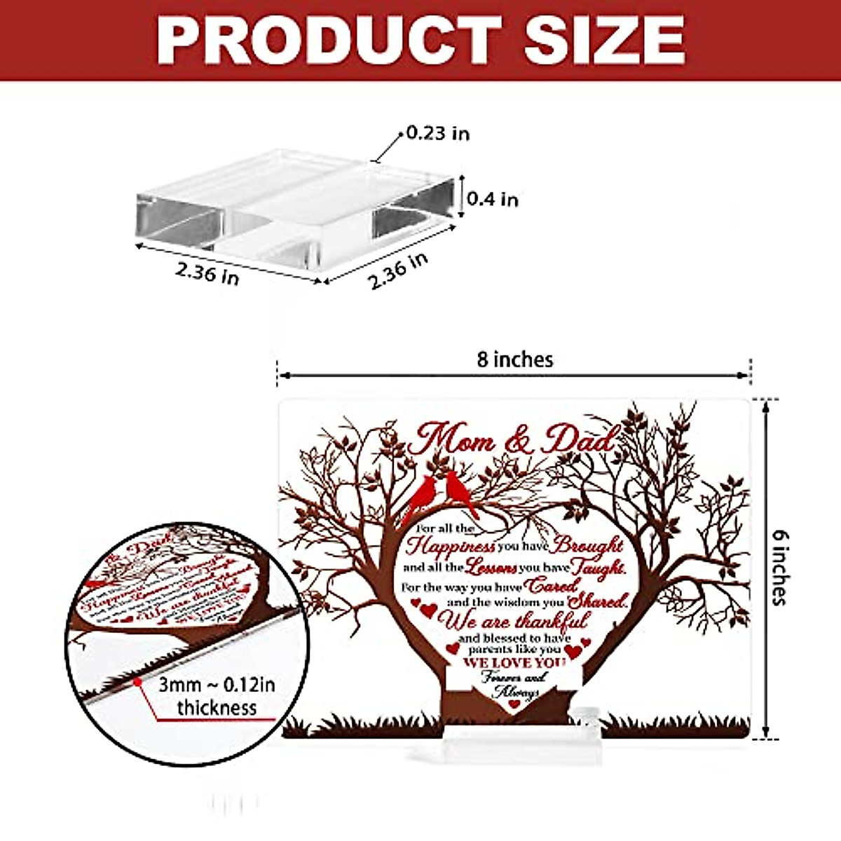 ARTSYWIX Mom & Dad Gifts from Daughter Son, To My Parents Acrylic Plaque w/ Stand, Thank You Mom & Dad Keepsake, Grateful Gift for Parents Mother-in-law, Bonus Mom Stepdad Present, Gift for Anniversary