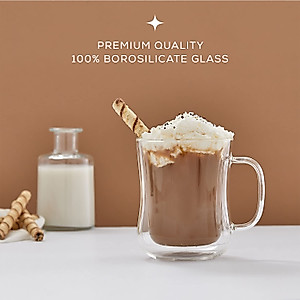 JoyJolt Double Wall Glass Coffee Mugs - 13.5oz Diner Coffee Mug Set of 2 Glass Coffee Cups. Insulated Coffee Mug, Cappuccino Cup, Latte Cup. Glasses That Don't Sweat, Clear Mugs for Hot Beverages.