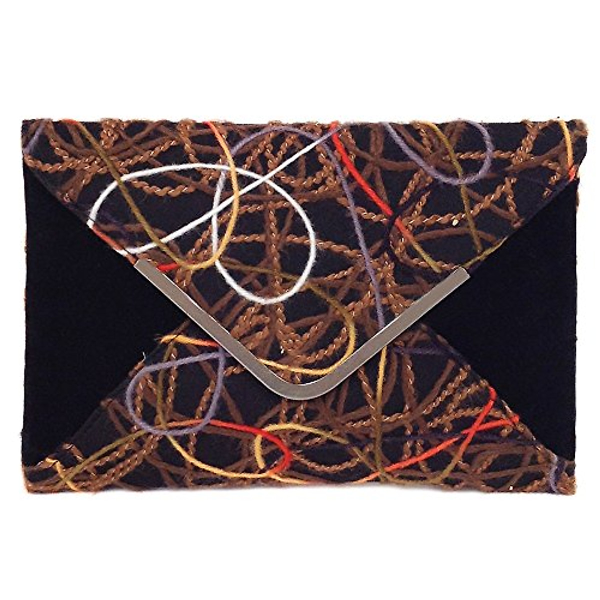 Multicolor Mixed Fabric Bohemian Style Envelope Clutch, Brown