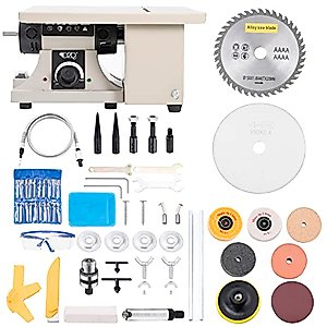 DZQ Mini Table Saw Jewelry Making Polisher w/Flex Shaft Multifunctional Bench Grinder Sander Buffing Machine Metal Dental Polishing Woodworking Tool 69Pcs Accs 10,000Rpm 750W