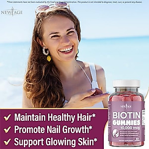 NEW AGE Biotin Gummies – Hair, Skin & Nails Gummies – 10,000 mcg - Non-GMO Supplement for Women, Men - Made in USA -120 Count