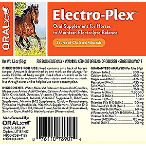 Oralx Electro-Plex Electrolyte Paste for Horses. Feed After Workouts, Events or in Hot Weather. Replenishes Electrolytes & Nutrients. Encourages Water Consumption. Easy-Dose Syringe. 1.2 Oz.